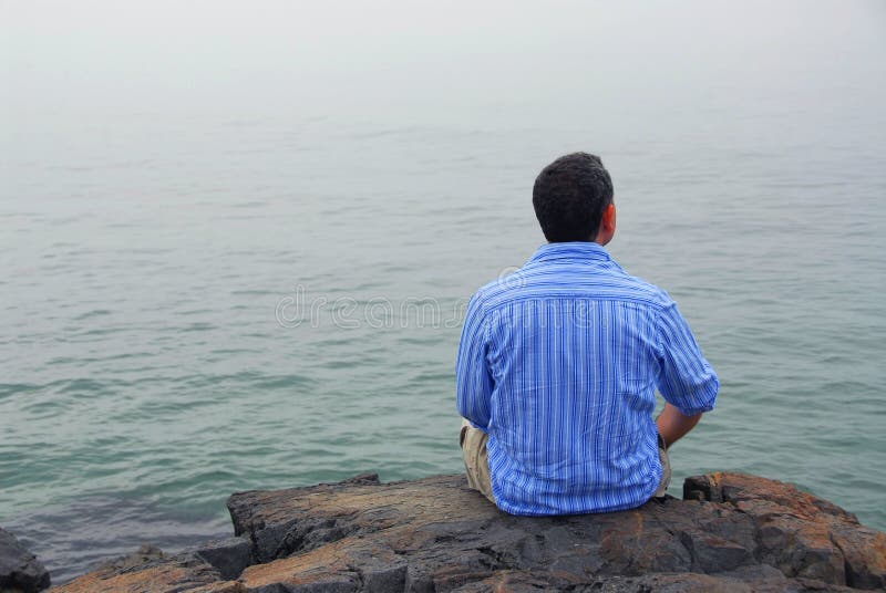 Man looking at fog stock image. Image of fogged, look, shore - 957177