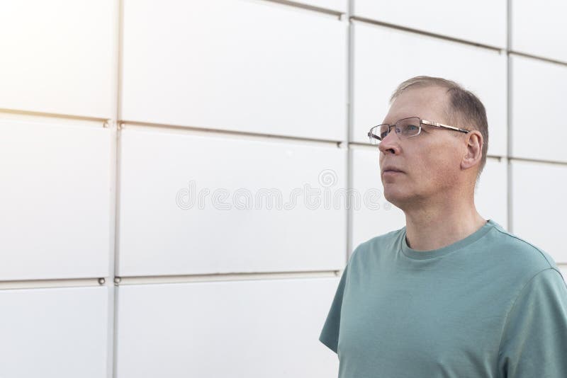 Man Looking Forward in Future Near Lined Wall. Watching Perspectives ...