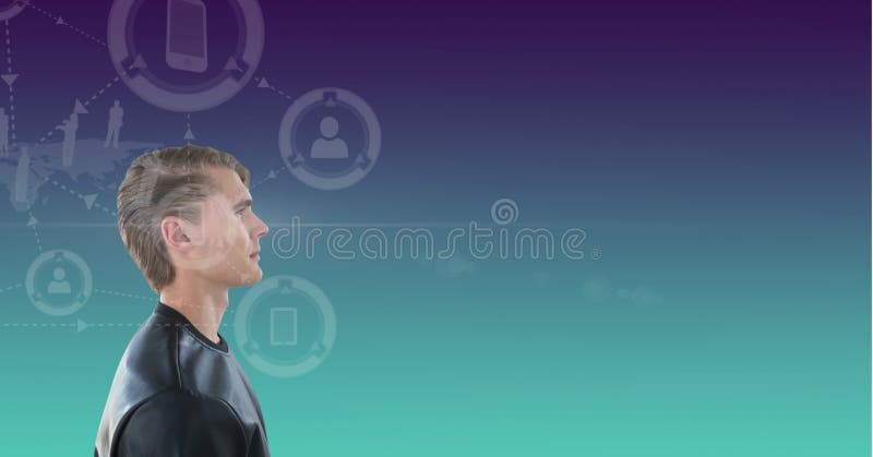 Man Looking Forward with Interface in Front of Him Stock Photo - Image ...