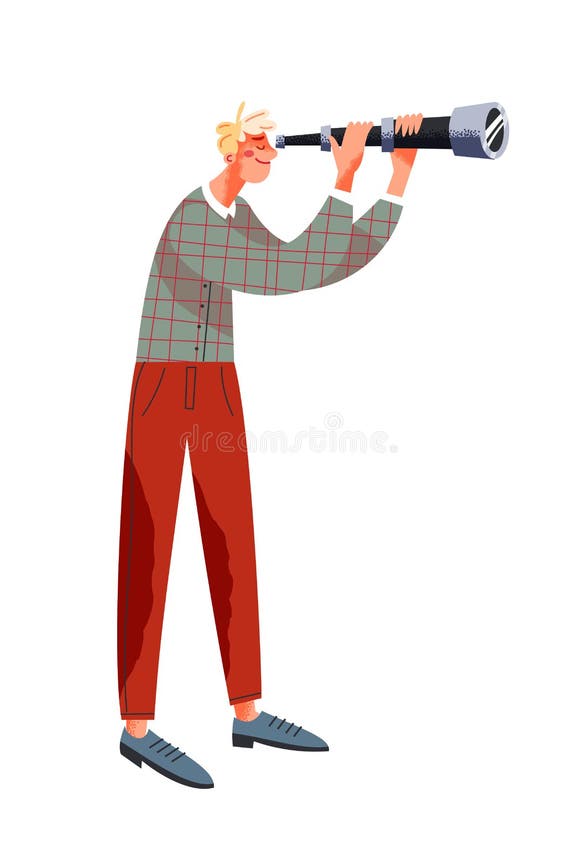 Man Looking Forward through Telescope in Future, Watching Target or ...