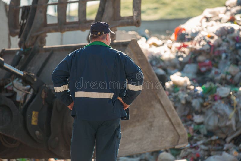 Man Looking at Garbage at Landfill Stock Image - Image of service ...