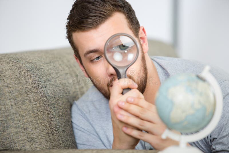 Man Looking Globe Using Magnifying Glass Stock Photos - Free & Royalty ...