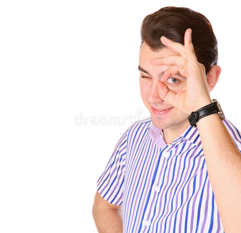 Man looking through a hand stock image. Image of clothes - 18420907