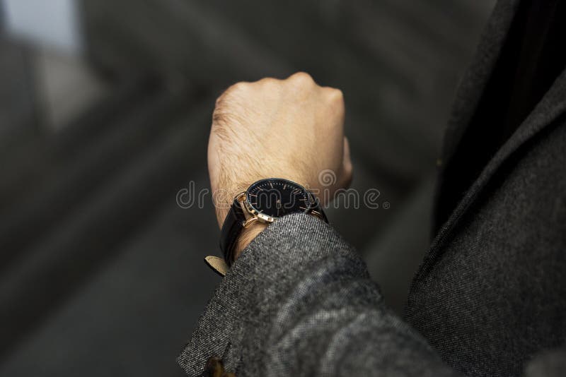 Casual Man Looking at His Watch in the Cafe Stock Image - Image of ...