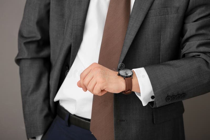 Man Looking at His Watch, Closeup. Time Management Concept Stock Photo ...