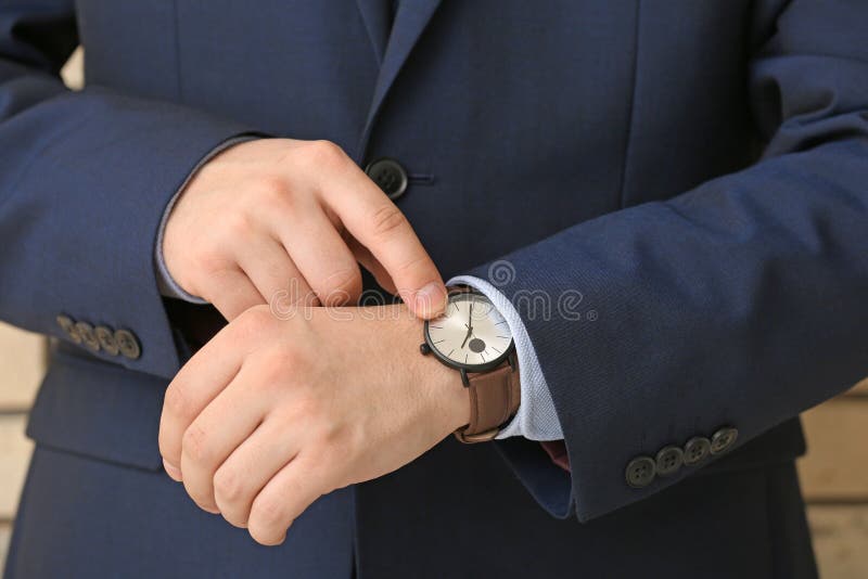 Man Looking at His Watch, Closeup. Time Management Concept Stock Image ...