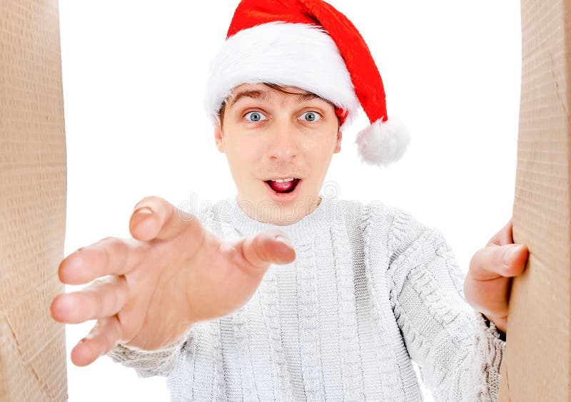 Man looking inside a box stock image. Image of glad - 254496093