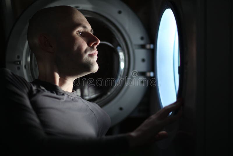 Man Looking Inside Washing Machine Stock Photo - Image of domestic ...