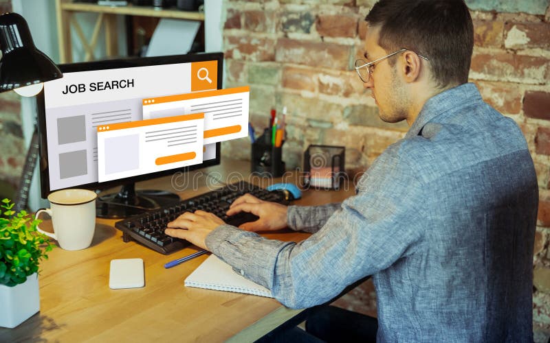 Man Looking for a Job during Worldwide Crisis. Find a Job Online ... Man Looking for a Job during Worldwide Crisis. Find a Job Online ...