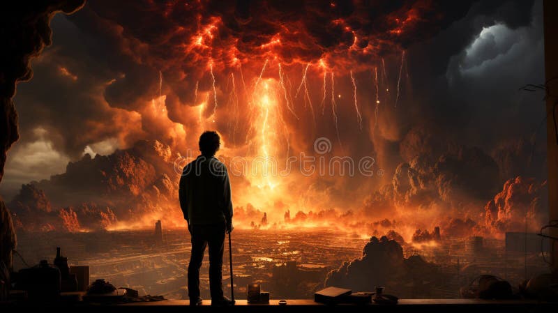 A Man Looking at a Large Explosion at His Room Stock Image - Image of ...