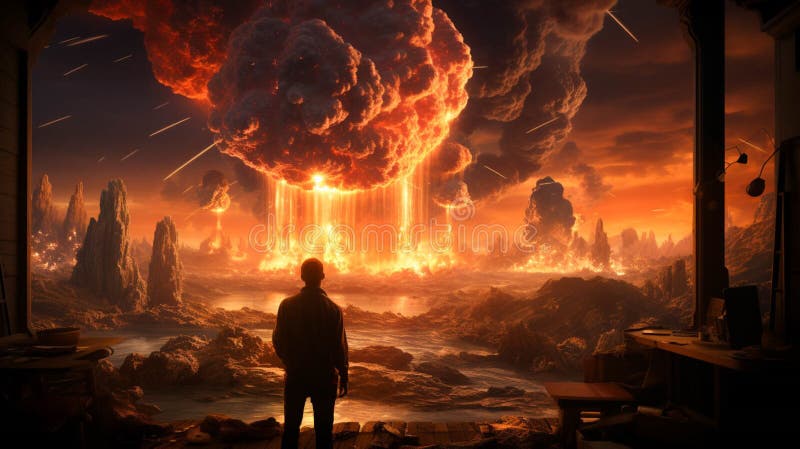 A Man Looking at a Large Explosion at His Room Stock Image - Image of ...