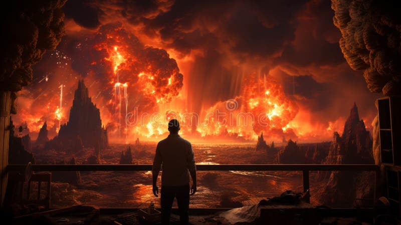 A Man Looking at a Large Explosion at His Room Stock Image - Image of ...