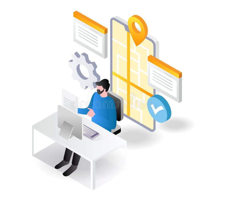 Man Looking for Location with Smartphone Stock Vector - Illustration of ...