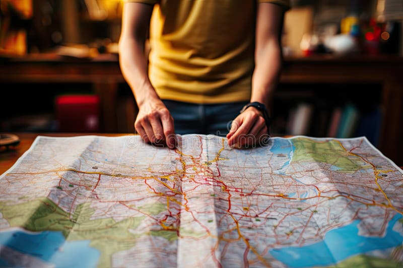 Man Looking at Map on Table Stock Image - Image of knowledge, looking ...