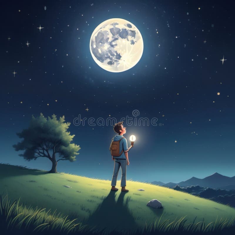 A Man Looking the Moon at 23-12-2024 Stock Illustration - Illustration ...