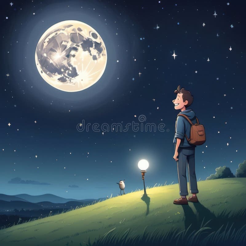 A Man Looking the Moon at 23-12-2024 Stock Illustration - Illustration ...