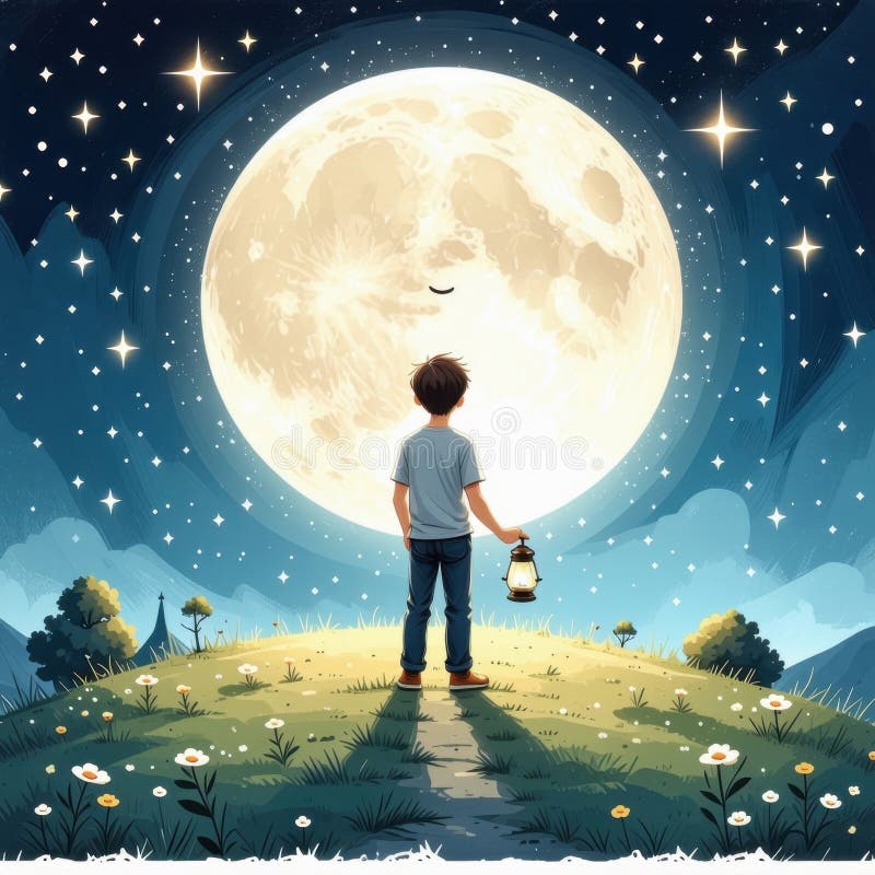 A Man Looking the Moon at 23-12-2024 Stock Illustration - Illustration ...