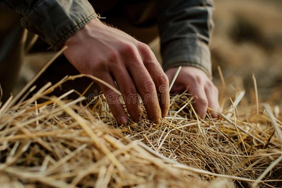 A Man is Looking for a Needle in a Haystack. Generative AI Stock ...