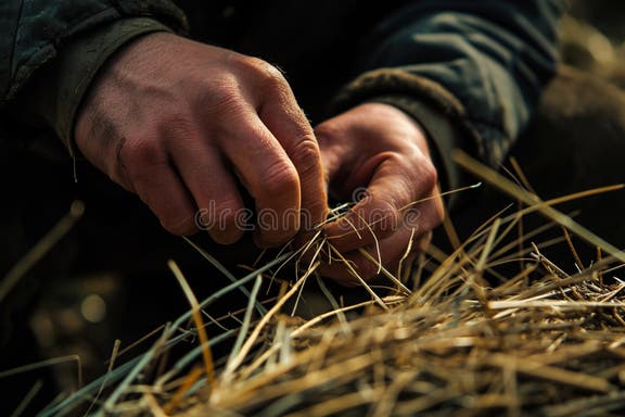 A Man is Looking for a Needle in a Haystack. Generative AI Stock ...