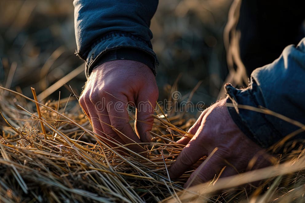 A Man is Looking for a Needle in a Haystack. Generative AI Stock ...
