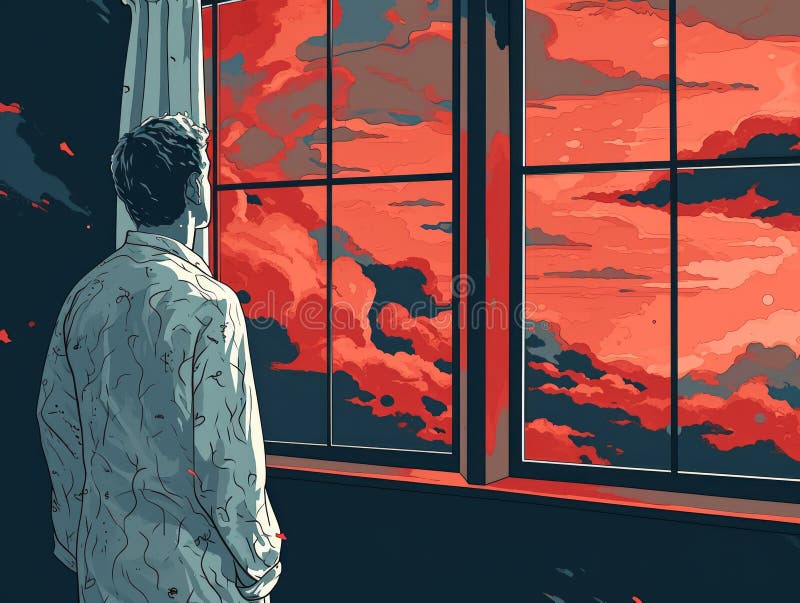 Man Looking Out the Window. Illustration of a Man Looking Out the ...