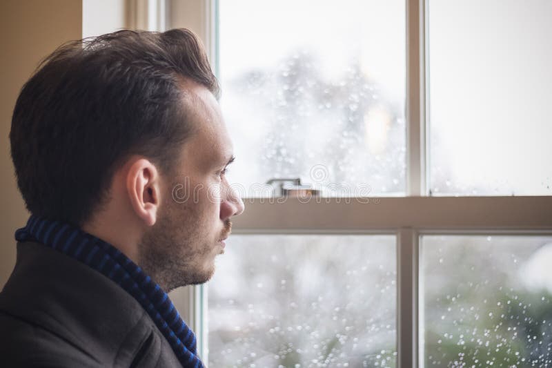 A Man Looking Out Window, Isolation Concept Stock Image - Image of gaze ...