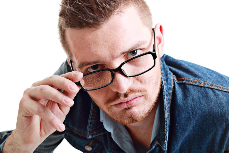 Man looking over glasses stock image. Image of adult - 92393325