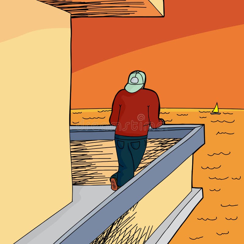 Man Leaning Railing Stock Illustrations – 18 Man Leaning Railing Stock ...