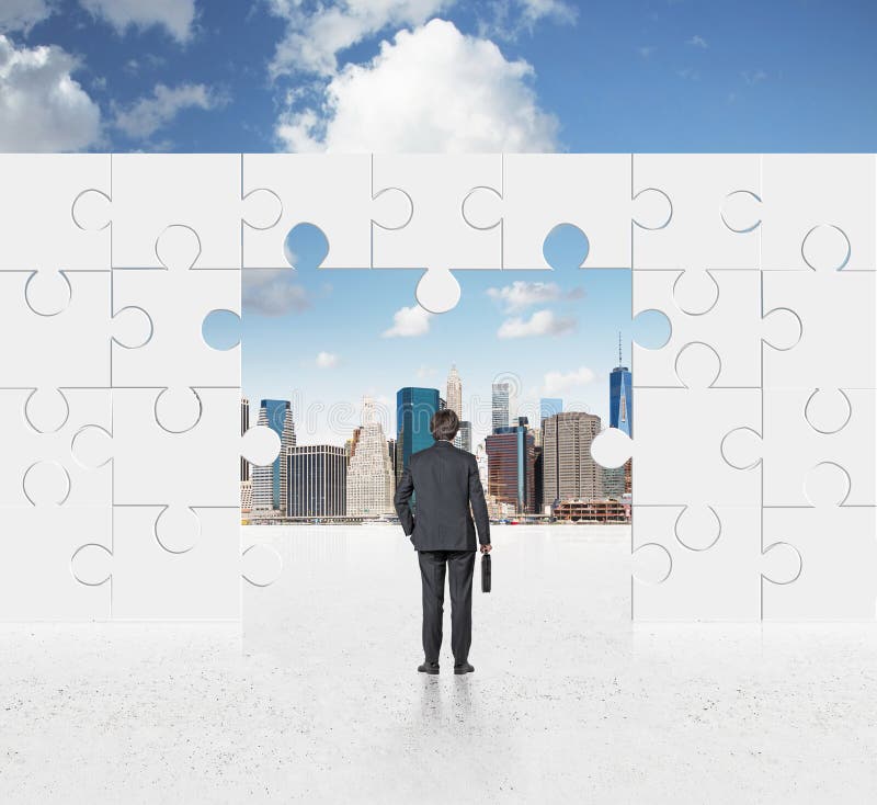 Man looking on puzzle stock image. Image of achievement - 49637005