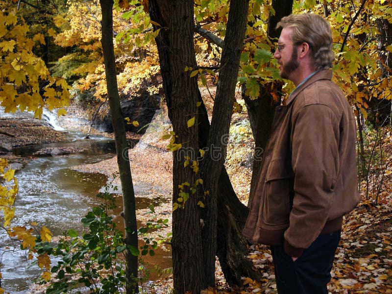 Man looking at ravine stock photo. Image of male, beard - 323290