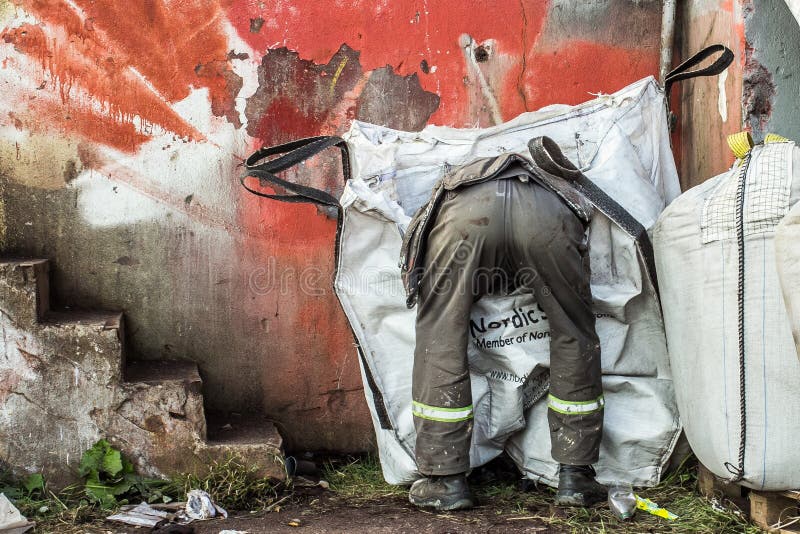 The Man Looking through Rubbish Stock Photo - Image of desperate ...