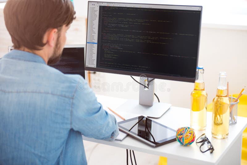 Man Looking at the Screen of Computer Stock Image - Image of program ...