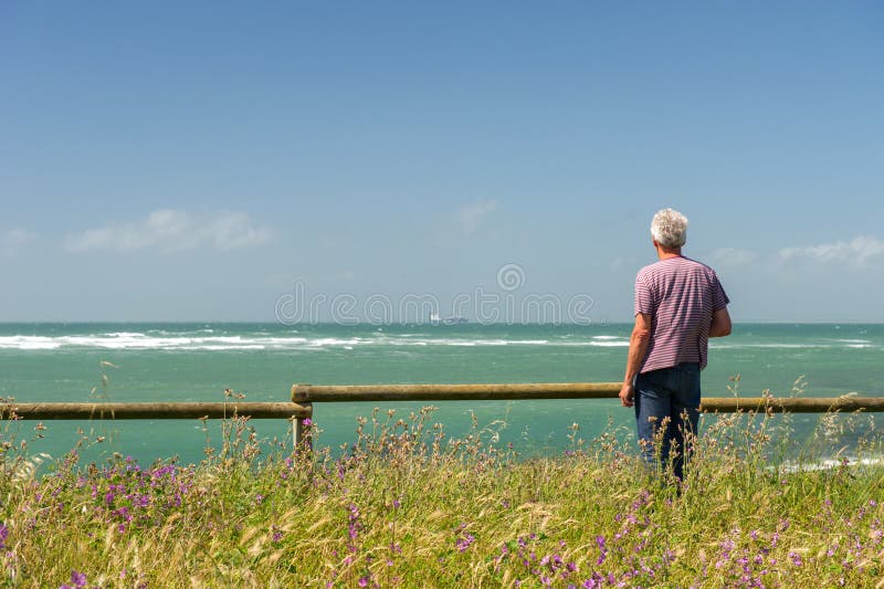 Man looking at the sea stock image. Image of nature, french - 28129825