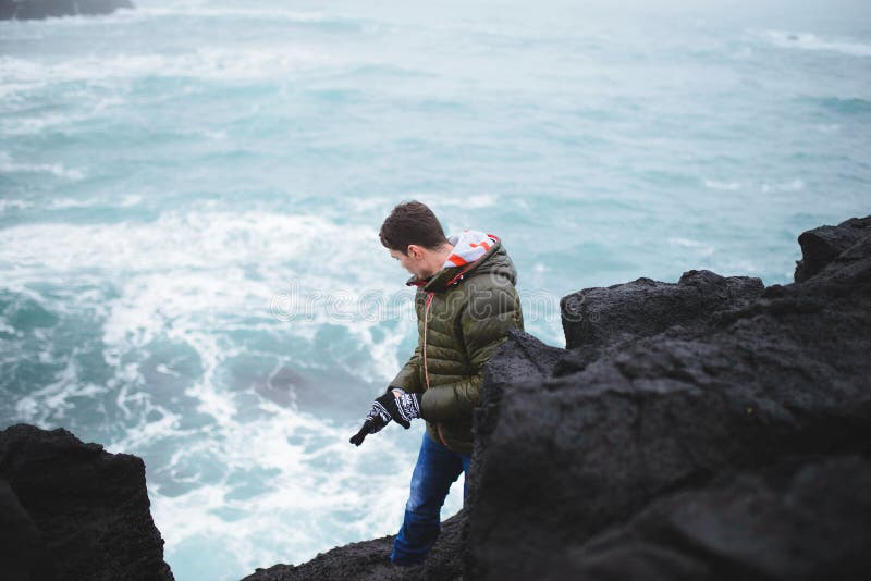 Man Looking at Sea stock image. Image of people, cheerful - 83133919
