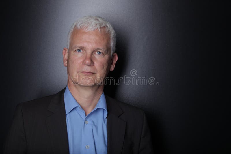 Man Looking Serious Blue Background Stock Photo - Image of business ...
