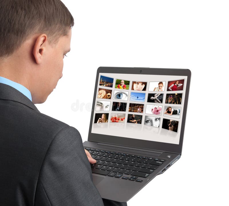 Man Looking Some Pictures on the Laptop Stock Image - Image of ...