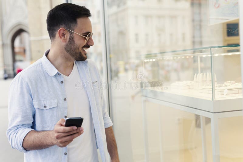 Man Looking in the Store Window Stock Image - Image of attractive ...