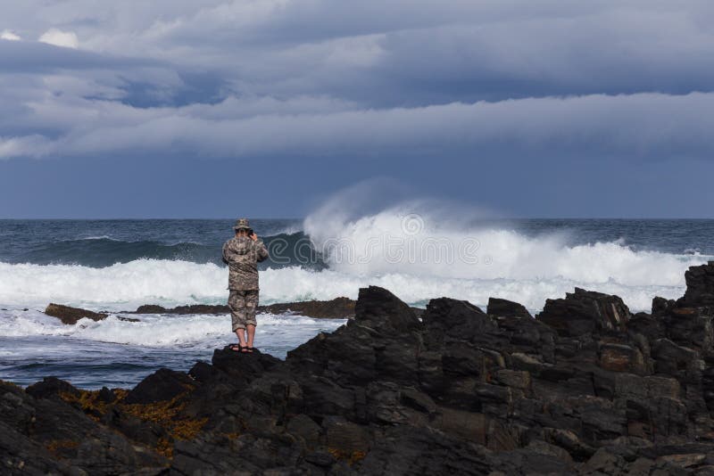 Man Looking at the Stormy Sea Stock Image - Image of anxiety, edge ...