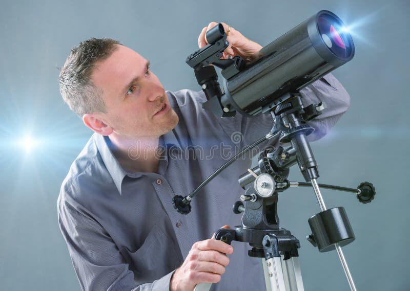 Man Looking through Telescope Stock Image - Image of maksutov ...