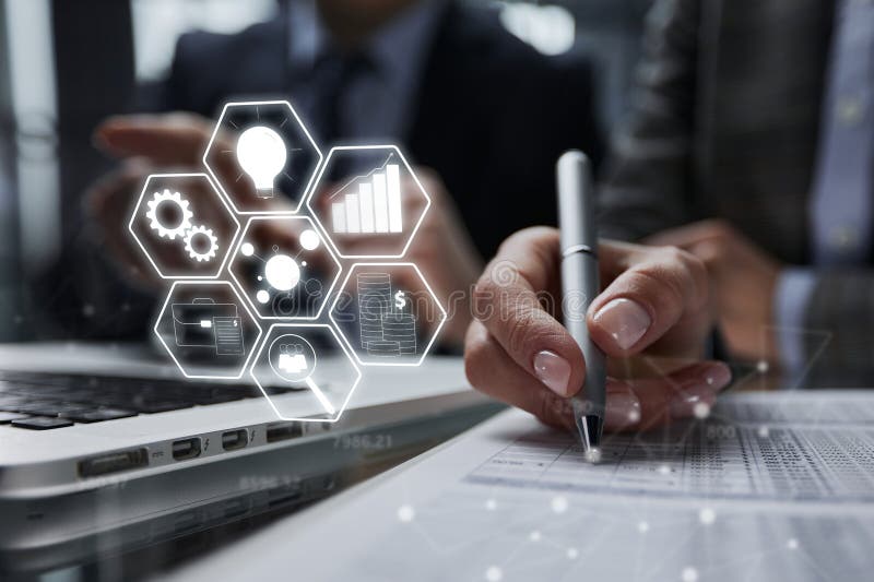 Man Looking through To Documents. Business Assessment and Audit. Stock ...