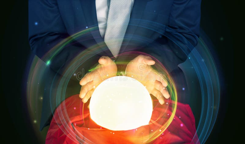 Man Looking To the Future of the Word in a Magic Ball Stock Image ...