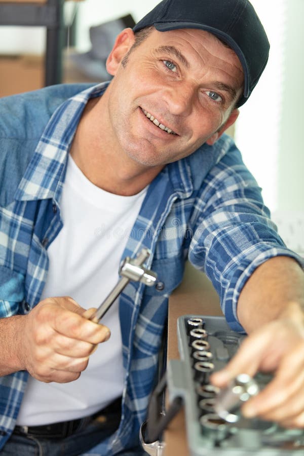 Man Looking for Tools in Toolbox Stock Image - Image of wrench ...