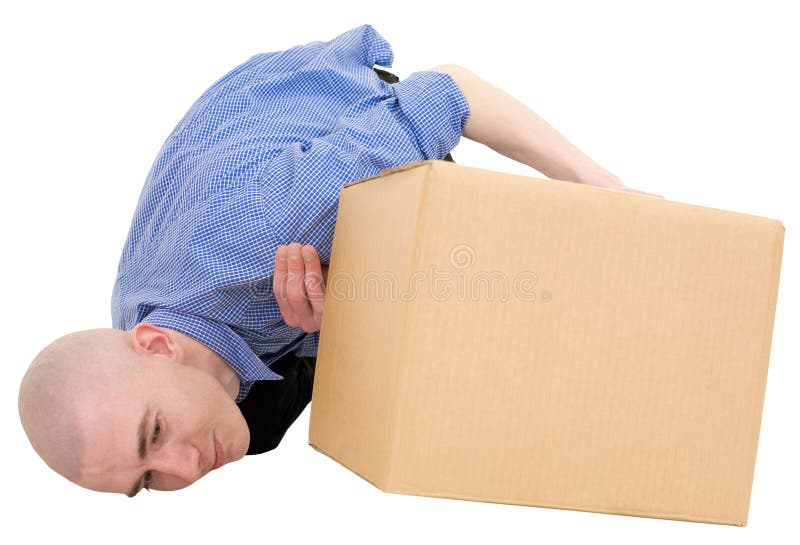 Man Looking Under Cardboard Box Stock Photo - Image of caucasian, gift ...
