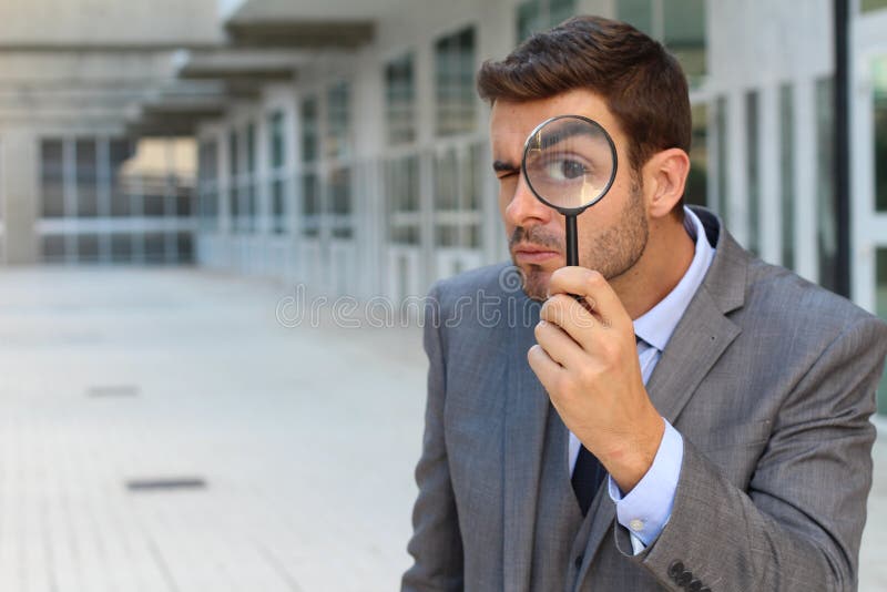 Man Looking Using a Magnifying Glass Stock Image - Image of elegant ...