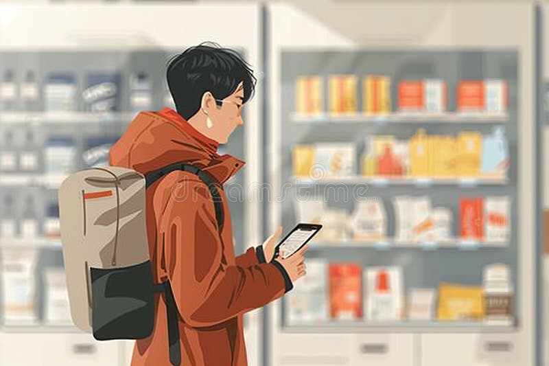 Man Looking at a Vending Machine Stock Illustration - Illustration of ...