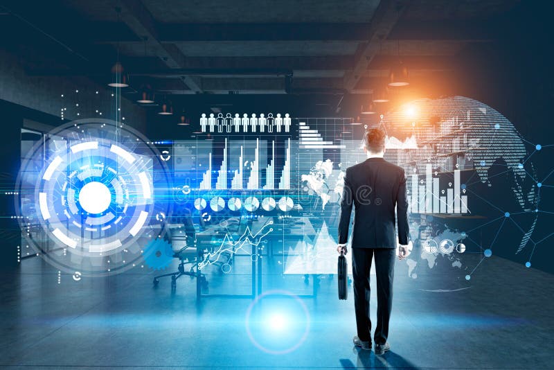 Man Looking at Virtual Business Panel Stock Image - Image of charts ...