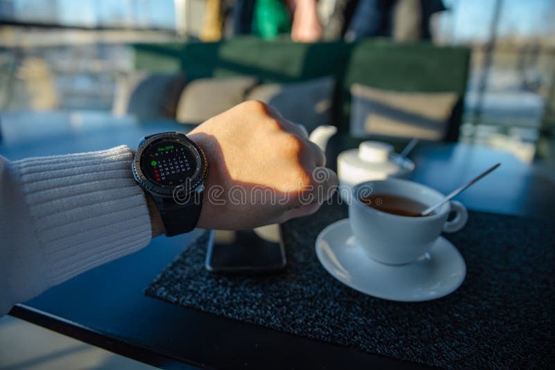 Man Looking on Watch Sitting in Cafe Waiting for Meeting Stock Image ...