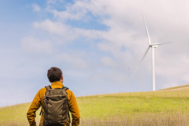 Man Looking on the Wind Power Mill Stock Photo - Image of industry ...