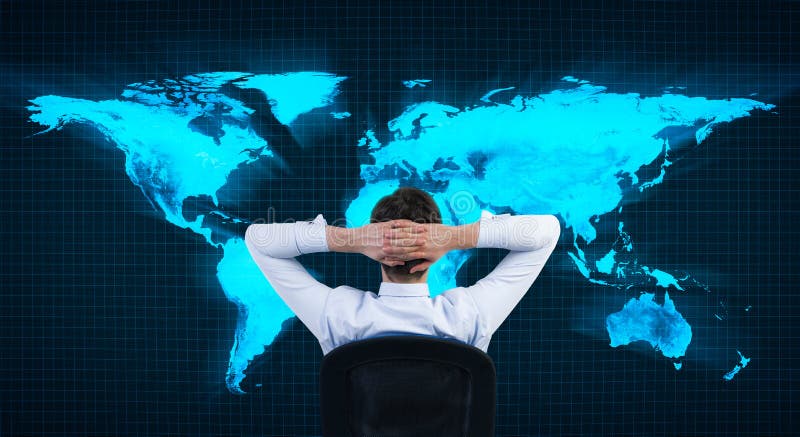 Man looking on world map stock photo. Image of creativity - 49507986