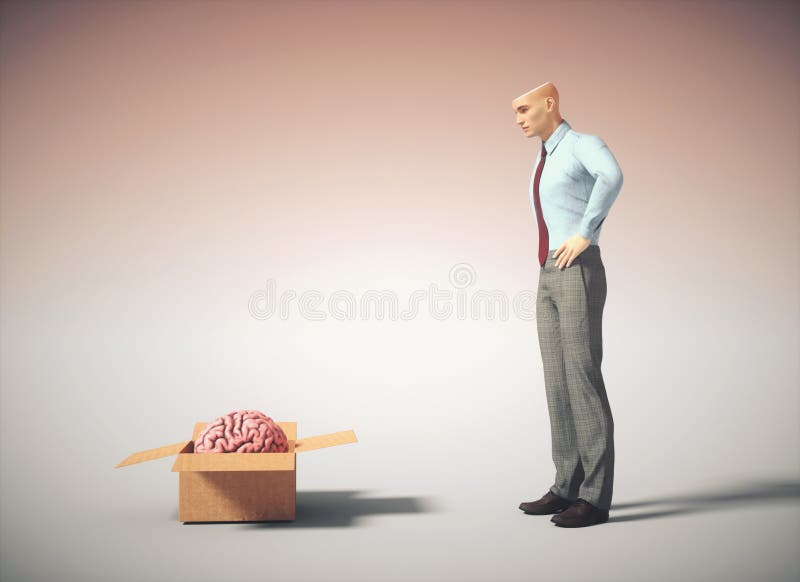 Man Looks at a Brain in a Box. Think Different and Contemplation ...